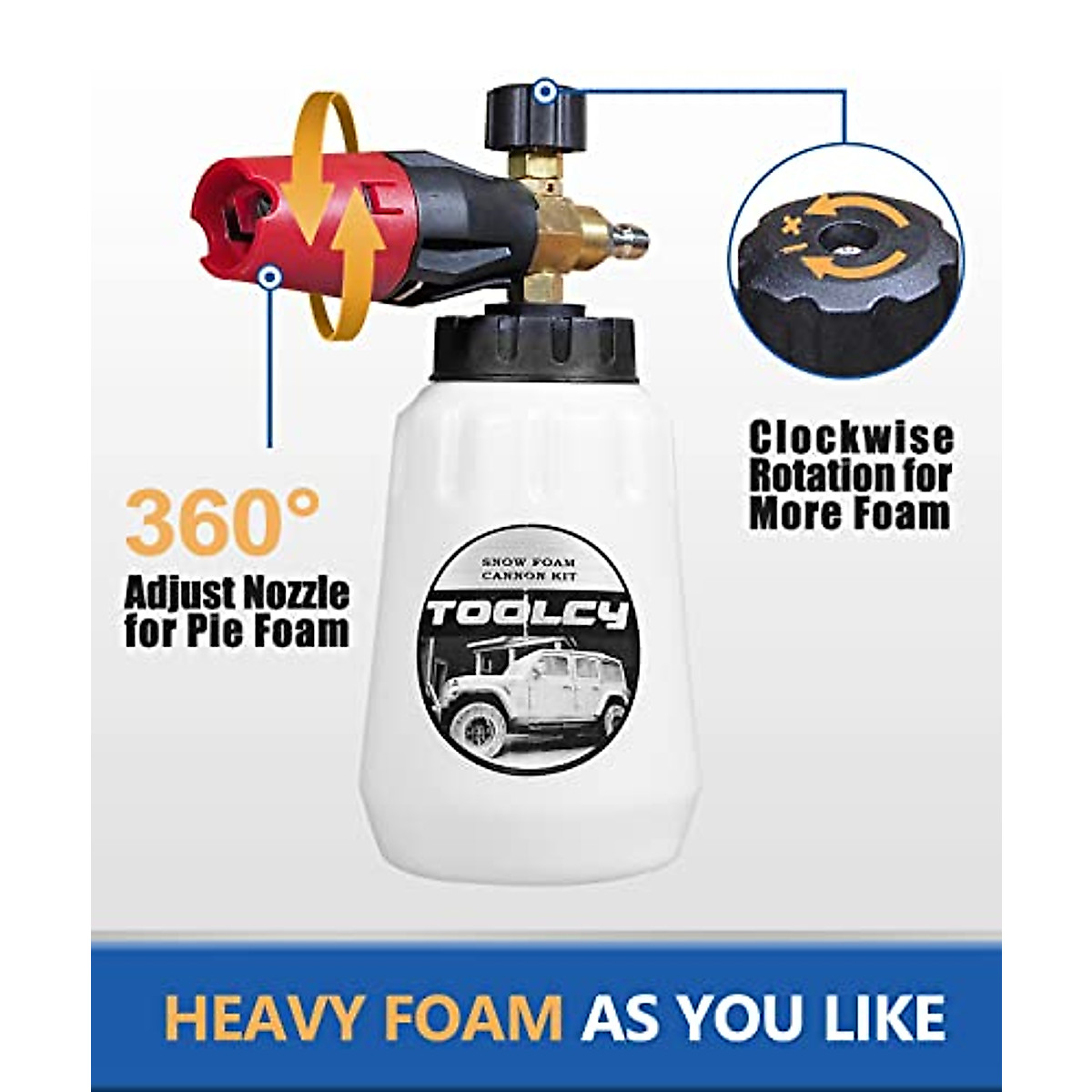 TOOLCY Foam Cannon Kit with Pressure Washer Gun 5000 PSI, 5 Pressure Washer Nozzle Tips, 1/4" Quick Connector, 1L Bottle, Quick Release, Industrial Grade