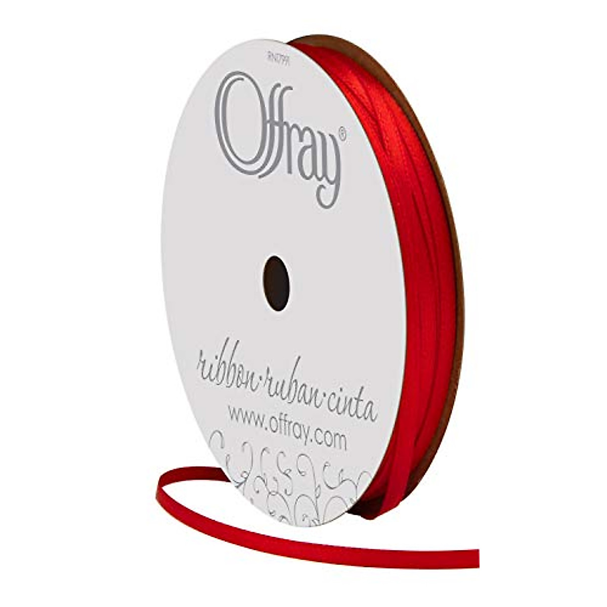 Offray Double Face Satin Craft Ribbon, 1/8-Inch x 24-Feet, Red