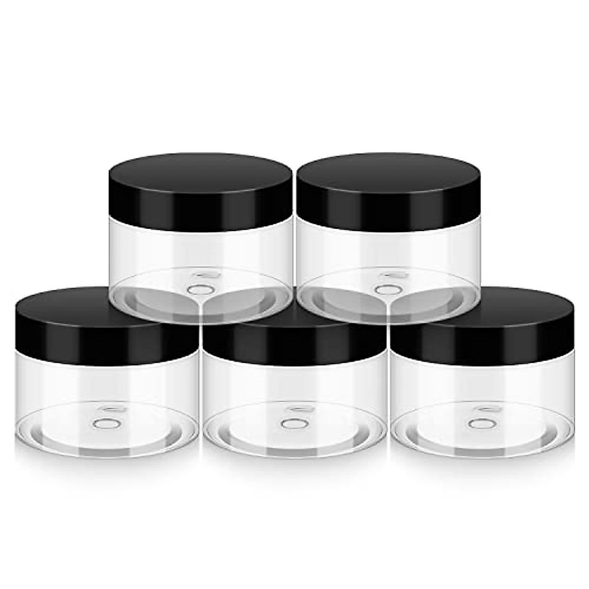 BonyTek Household 4oz Plastic Jars with Lids, 5 Pack BPA Free, Reusable, Refillable Transparent Cosmetic Containers for Bath Salts, Cosmetics, Powders, Beauty Product and Small Accessories