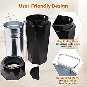 BEAMNOVA Bundle Metallic 15 x 31.5 in + Black 12 * 28 in Commercial Stainless Steel Trash Can Outdoor Indoor Garbage Enclosure with Lid Inside Barrel Heavy Duty Industrial Waste Container