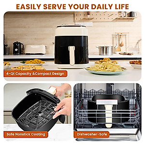 Pukomc Air Fryer,8-in-1 with 4QT Capacity,Air Fryer with Adjustable Temperature and Time,Non-stick and Dishwasher-Safe Basket,Beige