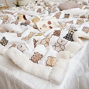 HOKMAH Premium Sherpa and Fleece Plush Blanket, Cute Aesthetic Fleece Blanket Throw. Kawaii Blankets for Travel Camping Chair Sofa (Brown,40x60)