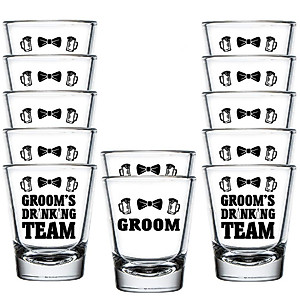 shop4ever Groom and Groom's Drinking Team Bow Tie Glass Shot Glasses Wedding Bachelor Party Shot Glasses (12 Pack, DT Bow Tie)