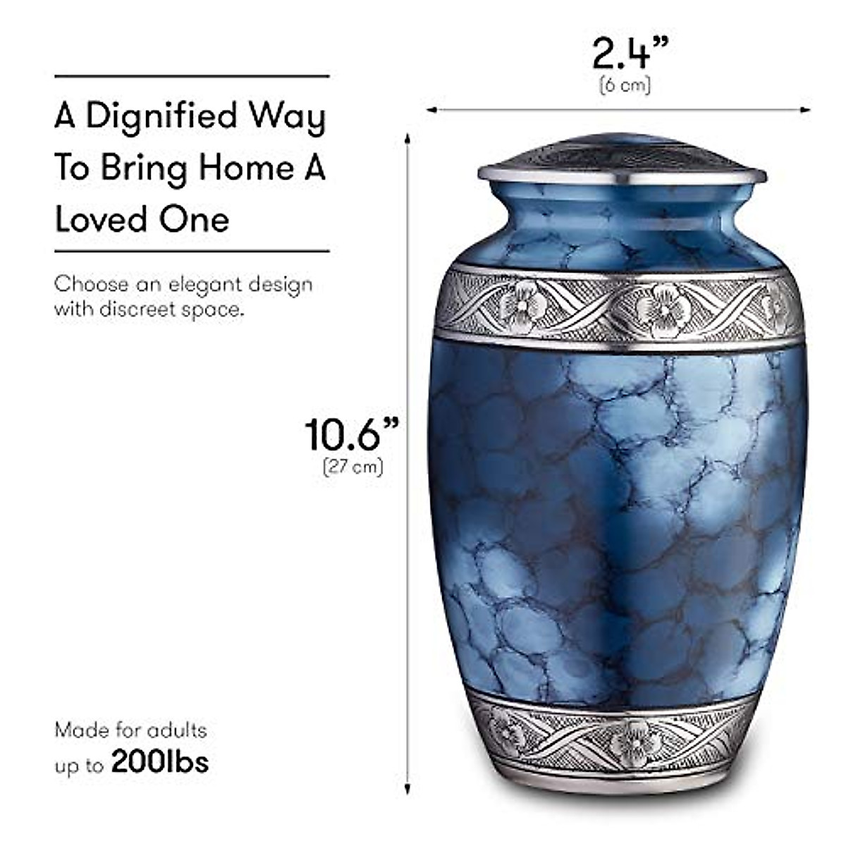 Fedmax Urns for Ashes Adult Male or Female - Funeral and Memorial Cremation Urns for Human Ashes up to 200 lbs with Velvet Bag, Blue
