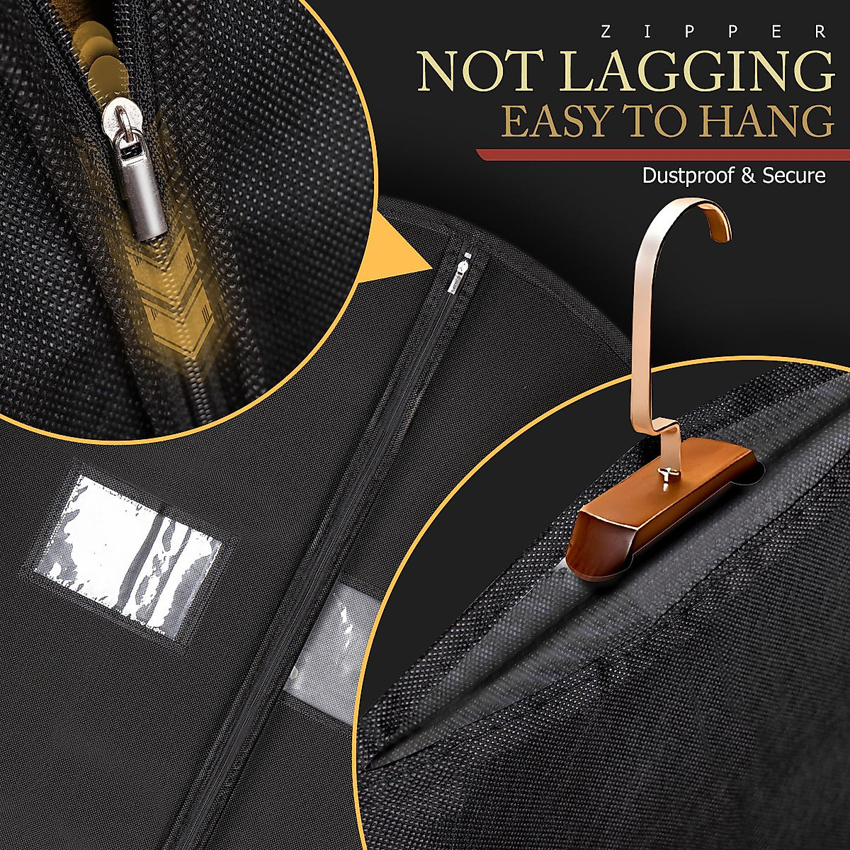 Hleelomi 5 Pack 40-inch Suit Bag Garment Bag for Travel and Storage, Garment Bags for Hanging Clothes with Zipper and Visible Transparent Window, Black