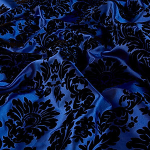 Flocked Damask Taffeta Royal/Black, Fabric by the Yard