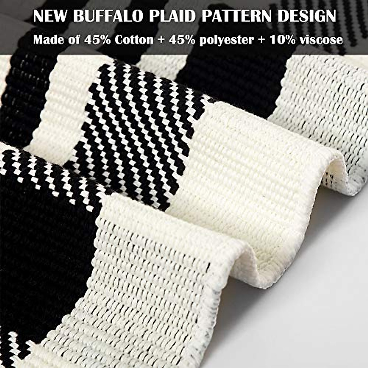 idee-home Plaid Black White Outdoor Buffalo Rug Door Mats 4'x6', Kitchen Check Layered Welcome Cotton Rug for Front Porch, Washable Hand Woven Outdoor Checkered Farmhouse Mat