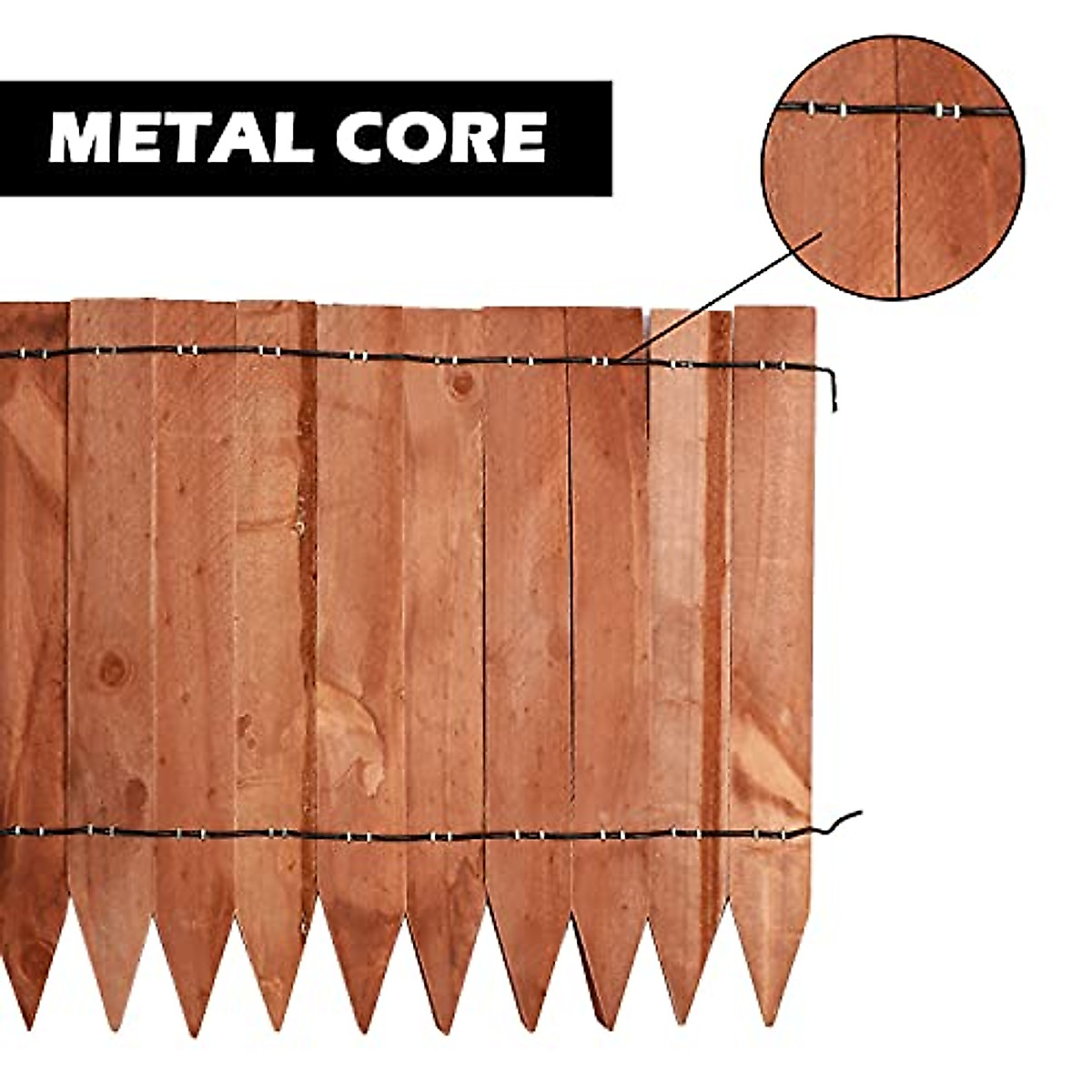 Worth Garden 3.5 Ft Wooden Short Fence Outdoor Landscape Edging Flexible Decorative Border - Tree Fence - Spring Garden & Yard Maintenance - 7.9'' H x 42'' L - (H:7.9'', Brown) - K619B04