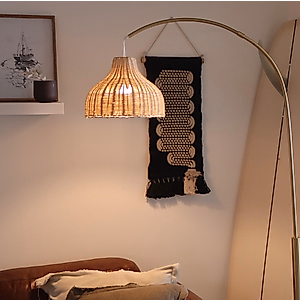Brightech Lark Arc Lamp for Living Rooms & Offices, Floor Lamp with Unique Hanging Wicker Shade, Standing Lamp for Bedroom Reading, Tall Lamp Matches Boho and Other Living Room Decor