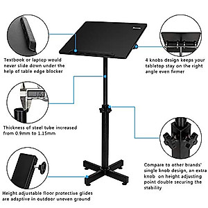 Bonnlo Classic Lectern Stand, Height Adjustable Mobile Podium, Multi-Purpose Tabletop for Speech, Lecture, Church, Reading or Laptop Desk with Edge Stopper, Black