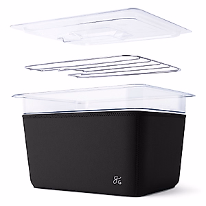 Greater Goods Sous Vide Container 12 Qt with Stainless Steel Rack, Insulation Sleeve, and Lid, (Onyx Black)