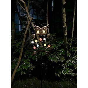 Decorman Outdoor Solar Light Stake - Solar Powered Metal Owl LED Decorative Garden Lights for Walkway, Pathway, Yard, Lawn (Rusty Brown)