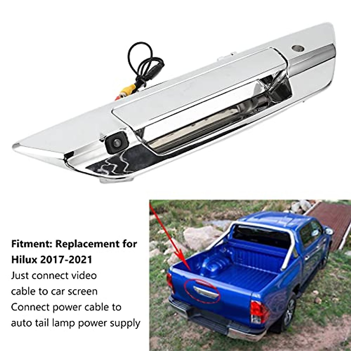 Aramox Trunk Handle Reverse Camera, Car Trunk Handle Color Backup Camera ABS IP66 Waterproof 150‑170° Wide Angles Replacement for Hilux 2017‑2021(Silver)