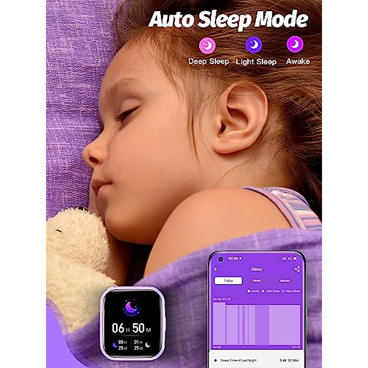Butele Kids Smart Watch Girls Boys, Smart Watch for Kids Game Smart Watch Gifts for 4-16 Years Old with Sleep Mode 20 Sports Modes 5 Games Pedometer Birthday Gift for Boys Girls (Purple)