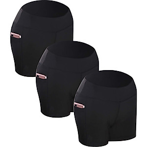 NEWITIN 3 Pieces High Waist Shorts Workout Yoga Shorts with Side Pockets Sport Shorts for Women (Black M)