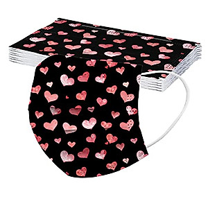 50PC Valentines Disposable Face_Mask for Adult, 3 Ply Breathable Sweet Heart Facemask for Women Men, Holiday Mask with Lip Kiss Design, Pink Black Valentines Facemask for Lovers Holiday Wedding Party