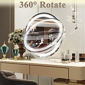 Vierose 20 inch Large Vanity Makeup Mirror with Lights, 3 Color Lighting Modes | Round Lighted Up Makeup Mirror with Dimming LED Halo for Dressing Room & Bedroom Tabletop, Touch Control (White)