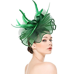 dressfan Womens Fascinator Headband Hat Vintage Wedding Headpiece Hair Clip 20s 50s Hair Accessories Headwear for Kentucky Derby/Wedding/Cocktail/Tea Party,Dark Green