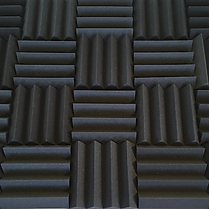 Soundproofing Acoustic Studio Foam - Bass Absorbing Wedge Style Panels 2 Pack 12in x 12in x 3 Inch Thick Tiles (Charcoal)