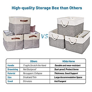 HOdo Home Fabric Storage Bin with Drawstring Closure and 2 Bold Handles, Collapsible Large Canvas Storage Baskets for Organizing Shelf Nursery Home Closet (White&Grey, 15.8L×11.8W×9.5H - 3Pack)
