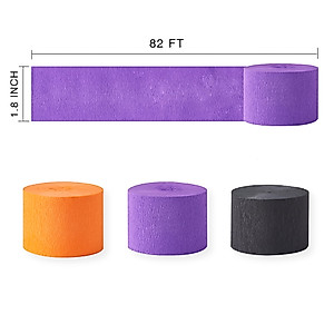 Black Orange Purple Streamers, 3 Rolls Party Decoration Crepe Paper Kit, Halloween Streamer Hanging Garland for Theme Party Backdrops Decoration (Black, Purple, Orange)