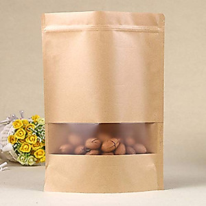 100pcs Kraft Bags with Window Zipper Lock Stand Up Bulk Pouches Resealable 7×10in