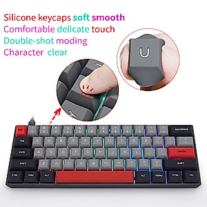 Guffercty kred GK61 60% Mechanical Keyboard 60 Percent Custom Hot Swappable Gaming Keyboard with RGB Backlit NKRO Type-C Cable for Win/PC/Mac (Gateron Optical Red, Dolch)