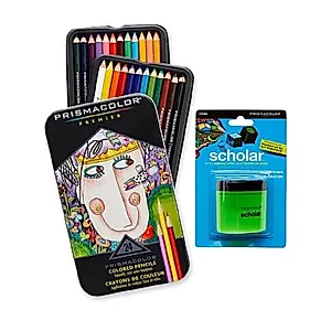 Prismacolor Premier Soft Core Colored Pencil, Set of 24 Assorted Colors (3597T) + Prismacolor Scholar Colored Pencil Sharpener (1774266)