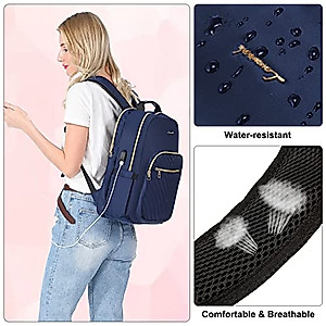 LOVEVOOK Laptop Backpack for Women 17.3 inch,Cute Womens Travel Backpack Purse,Professional Laptop Computer Bag,Waterproof Work Business College Teacher Bags Carry on Backpack with USB Port,Navy Blue
