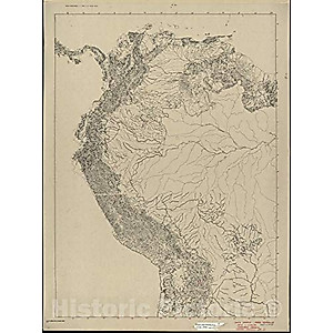 Historic Wall Map - CIA Terrain Board Collection - South America - Andes Reference - Reference line Work 44in x 59in