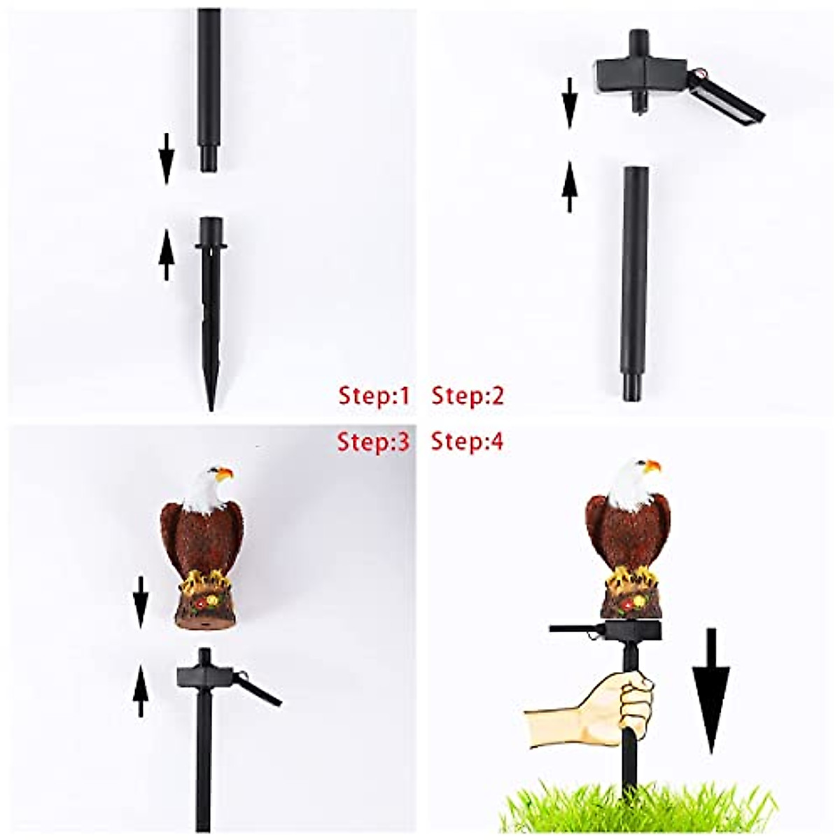 PERFECTOP 2 Pack Solar Eagle Garden Lights, Outdoor Solar Bald Eagle Figurines Decorative Stake Light, Garden Eagle Animal Bird Decor Yard Lawn Pathway Decoration Thanksgiving Christmas Ornament Gift