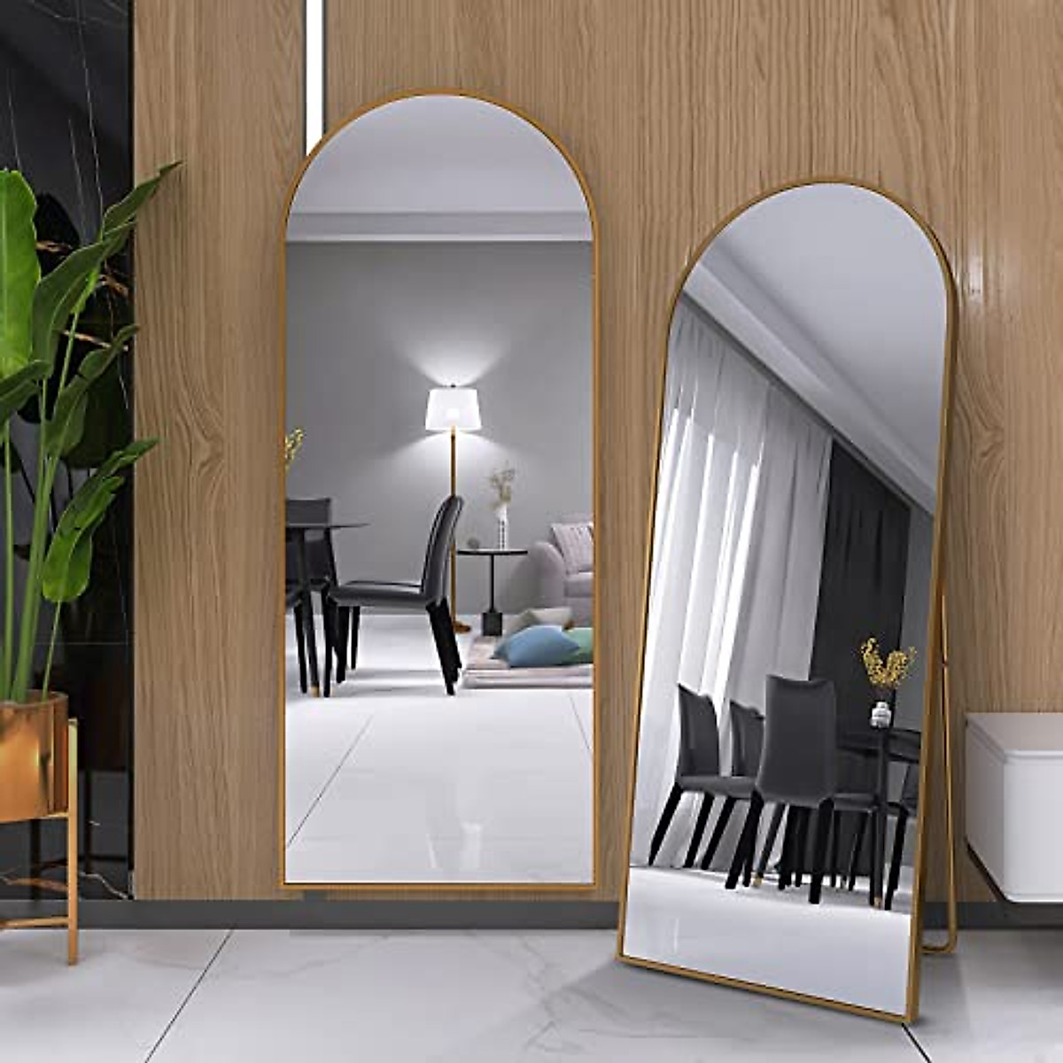 LFT HUIMEI2Y Arched Full Length Mirror, 65"x23.6" Full Body Mirror with Stand or Leaning Against Wall,Mirror with Aluminum Alloy Frame for Bedroom or Living Room, Gold