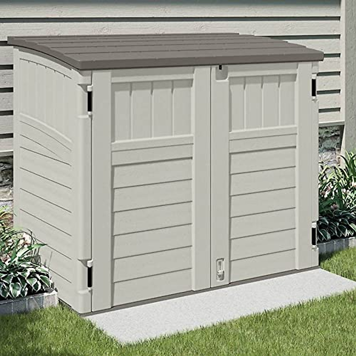 Suncast BMS2500 53 x 31.5 x 45.5 Horizontal 34 Cubic feet Resin Outdoor Storage Shed with Floor for Backyard, Garage, or Patio in Ivory (2 Pack)