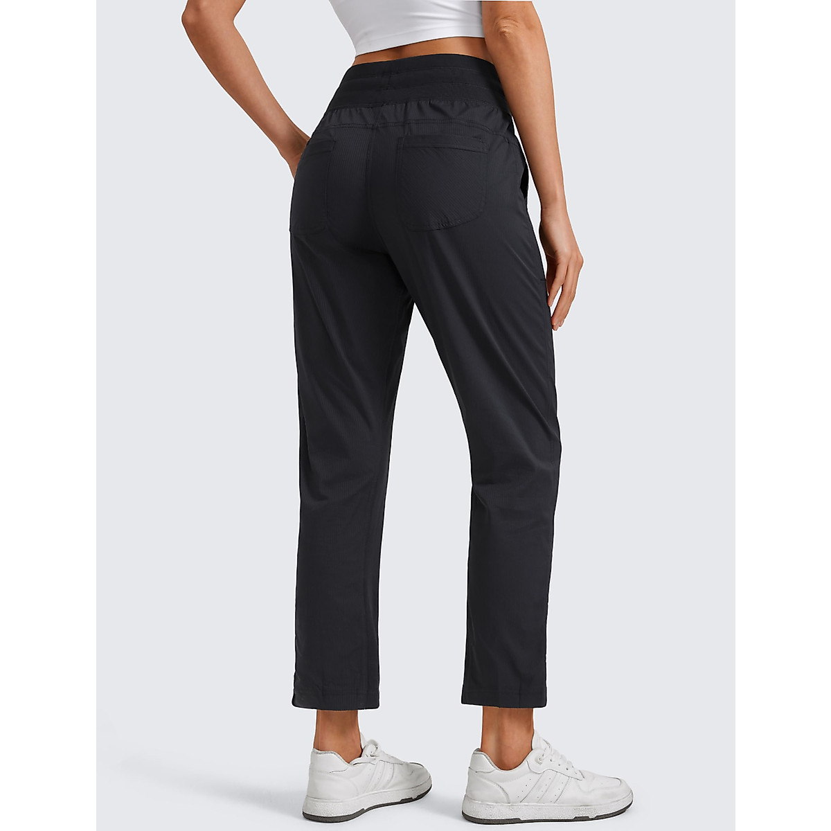 CRZ YOGA Womens Casual 7/8 Pants 27" - Lightweight Workout Outdoor Athletic Track Travel Lounge Joggers Pockets Black X-Small