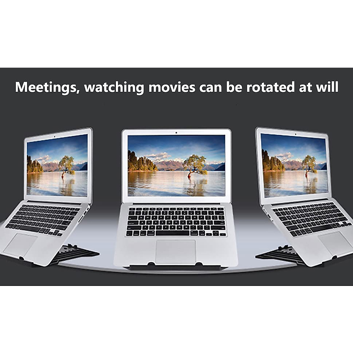 kindream Laptop Stand: 10-18" laptops Such as MacBook Air, Pro, HP, DELL, etc., 360°Rotation Adjustable, Hollow Out for Cooling, Foldable and Portable, with Mobile Phone Stand, Office, Black