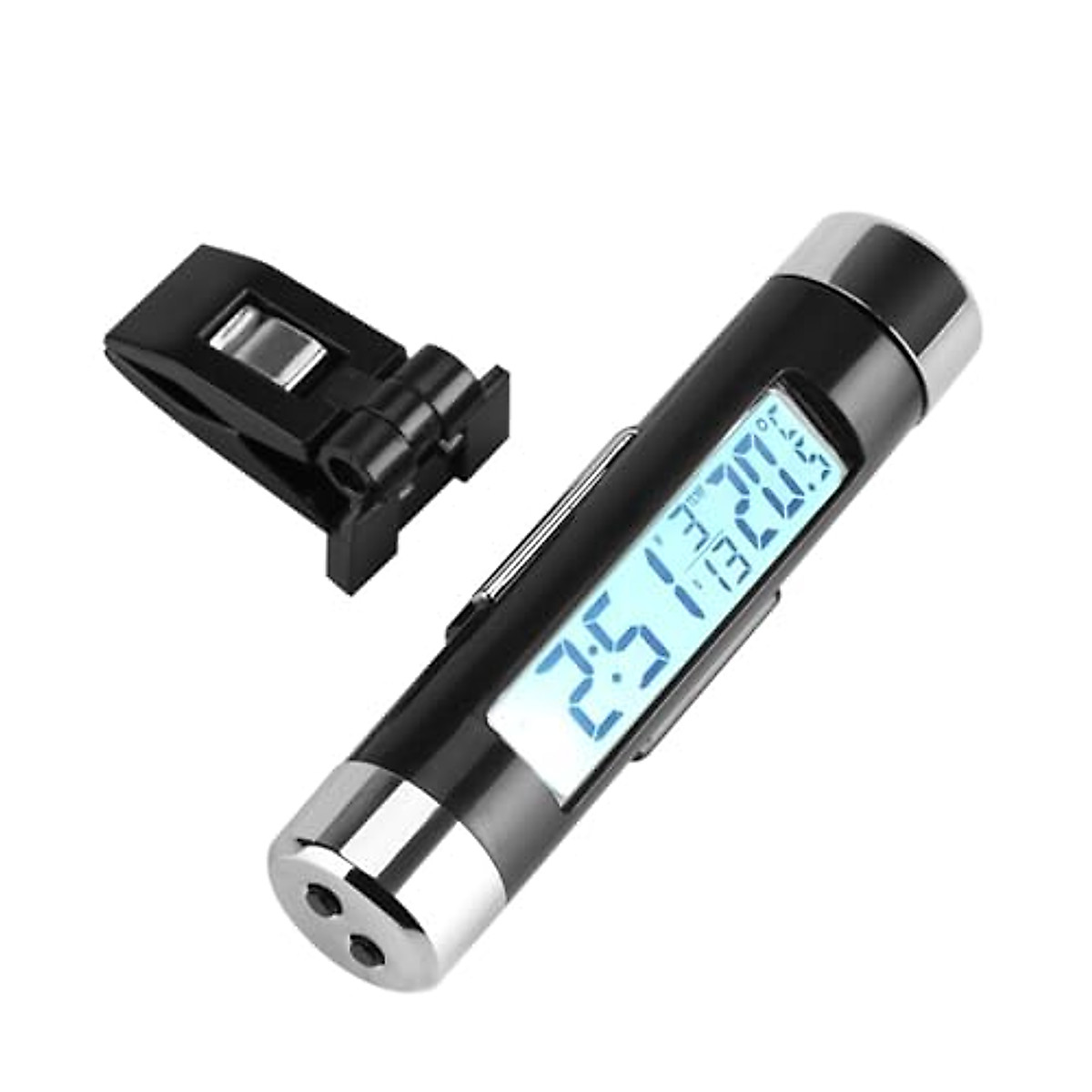 Car Clock Thermometer LCD Thermometer Room Thermometer Automotive Digital Backlight Clock Monitor Clip On Truck Car Measurement Tool (White Background)