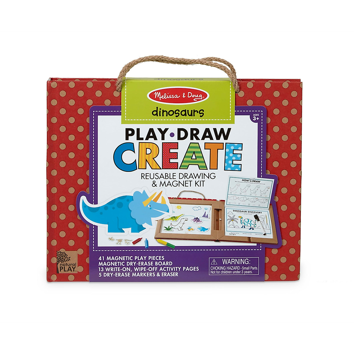 Melissa & Doug Natural Play: Play, Draw, Create Reusable Drawing & Magnet Kit – Dinosaurs (41 Magnets, 5 Dry-Erase Markers)