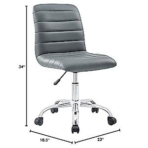 Modway Ripple Ribbed Armless Mid Back Swivel Computer Desk Office Chair In Gray