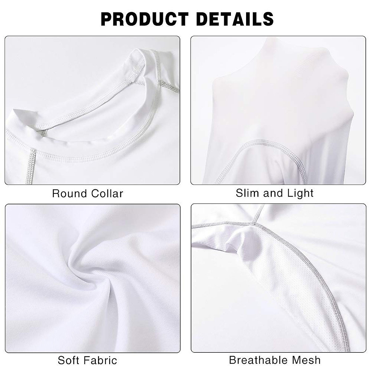 MEETYOO Men's Compression Long Sleeve Athletic Workout Shirt, White, Small