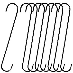 8 Pack S Hooks Heavy Duty 12 Inch Large S Shape Hooks for Hanging Plant Pots and Pans Steel Metal Hanger Hooks Black Long S-Hooks for Hanging Clothes, Plants, bird feeders, Garden Indoor Outdoor