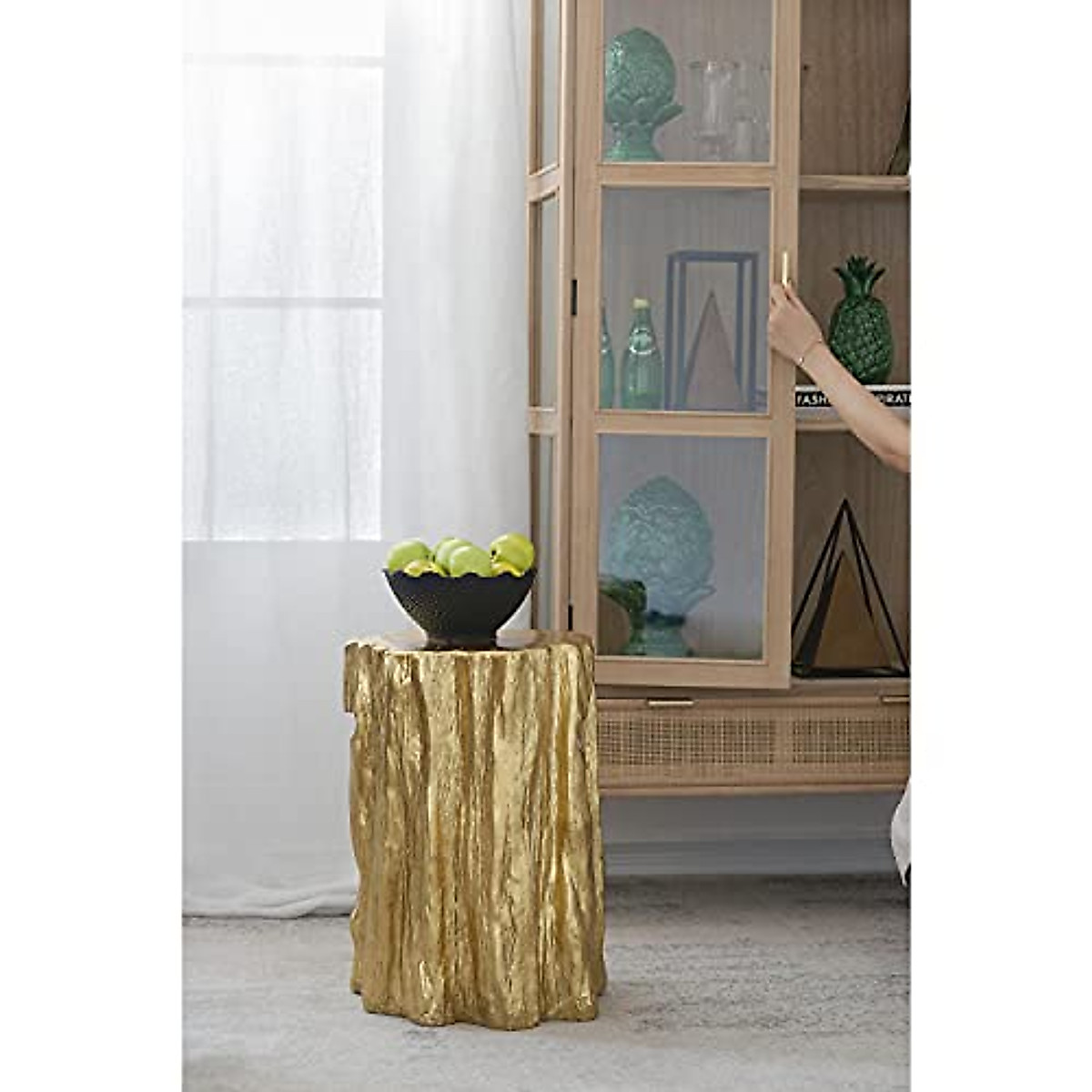 A&B Home Nature Wood Texture Inspired, End Table Side Table Living Room Furniture Luxury, Golden Tree Trunk Garden Stool or Gold Coffee Table Accent Tables for Small Spaces - 13.5x13x20