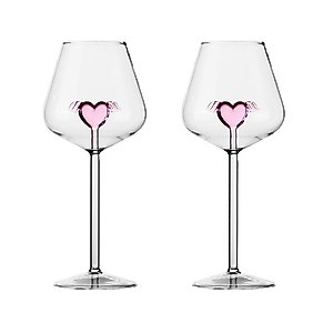 17oz Crystal Red Wine Glasses set of 2 Romantic Heart Shaped Wine Glasses Creative Cocktail Drinking Glasses Unique Wine Goblet Clear Glass Cups for Wedding Valentine Party(500ml)