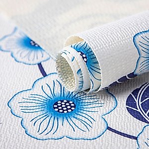 RAY STAR 18X96 Inch Shelf Liner for Kitchen Cabinets, Non-Adhesive Cabinet Liner Washable, PVC Drawer Liner for Dresser Non-Slip Bathroom (Blue Floral)(1 Roll)