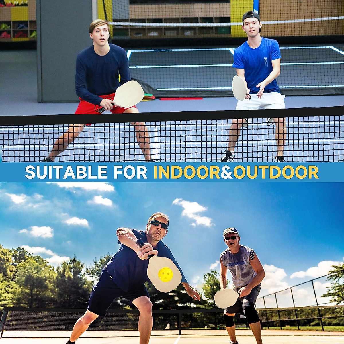 Pickleball Set with Net, Rengue Pickleball Net with Wheels for Driveway Backyard,22FT Regulation Size,4 Pickleball Paddles & 6 Balls, 1 Carry Bag, 1 Ball Bag, Pickleball Set for Indoor Outdoor Play