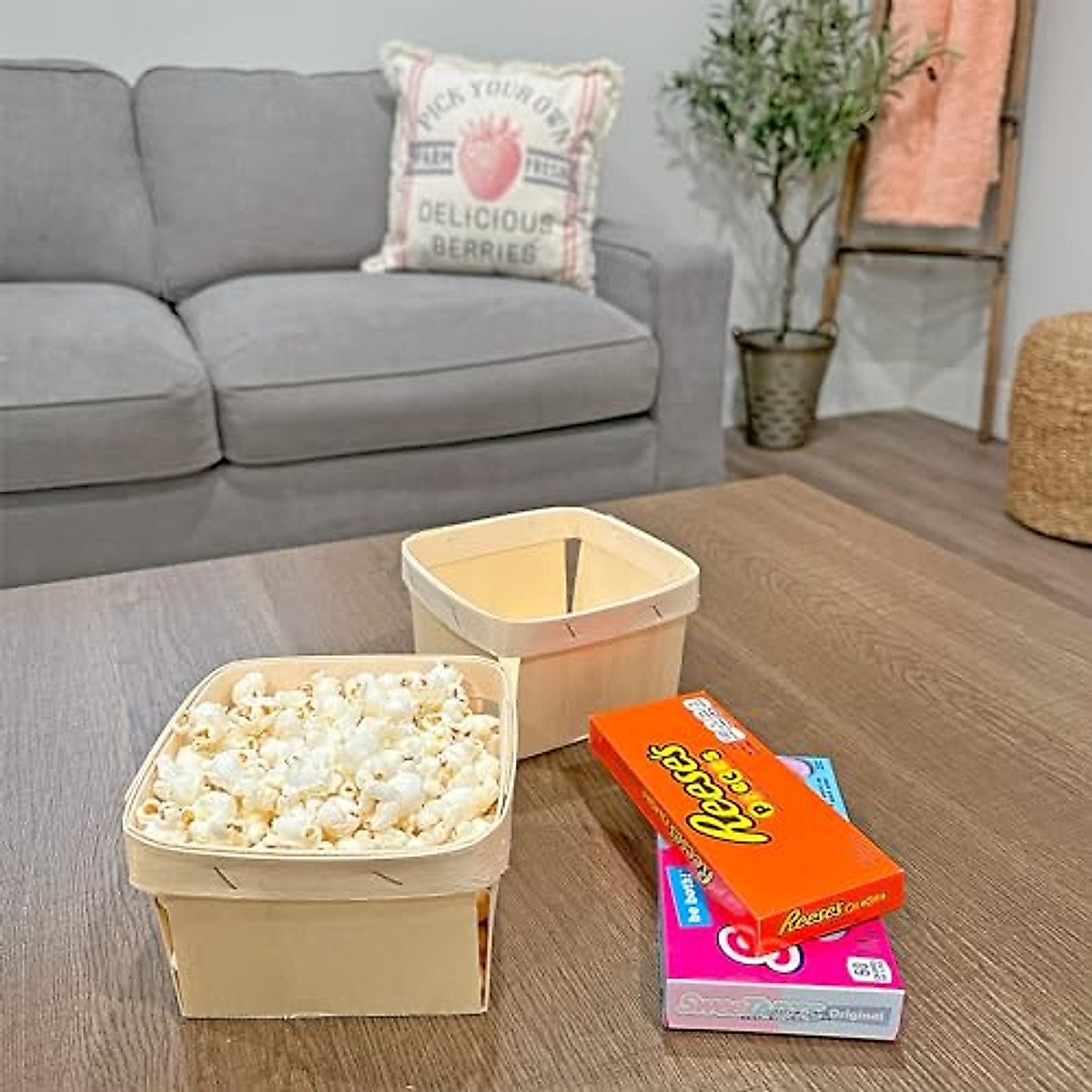 Cornucopia Quart Wooden Berry Baskets (8-Pack); 5.75-Inch Square Vented Wood Boxes for Fruit Picking, Easter or Arts & Crafts