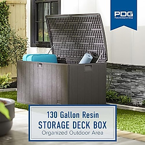 Plastic Development Group 130 Gallon Multipurpose Outdoor Backyard Patio Storage Deck Box Container with Soft Close Lid, Gray