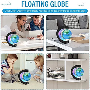 Magnetic Levitating Globe, Floating Globes with LED light, Anti Gravity World Map with C Shape Base, Desk Gadget Decor in Office/Home, Educational/Birthday Gifts for Kids