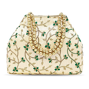 Aheli Gold Potli Bags for Women Evening Bag Clutch Ethnic Bride Purse with Drawstring(P85G)