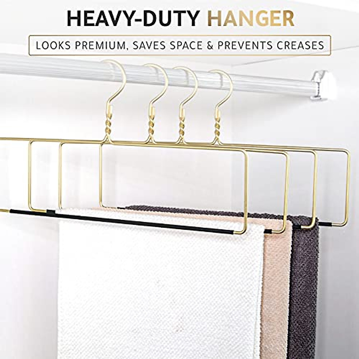 Quality Blanket Linen Hangers Wide Heavy Duty Hanger for Blankets, Table Cloths, - Nonslip Vinyl Coated Comforter Storage Hanger for Quilts, Sleeping Bags - for Closet Storage Solutions (Gold, 1)
