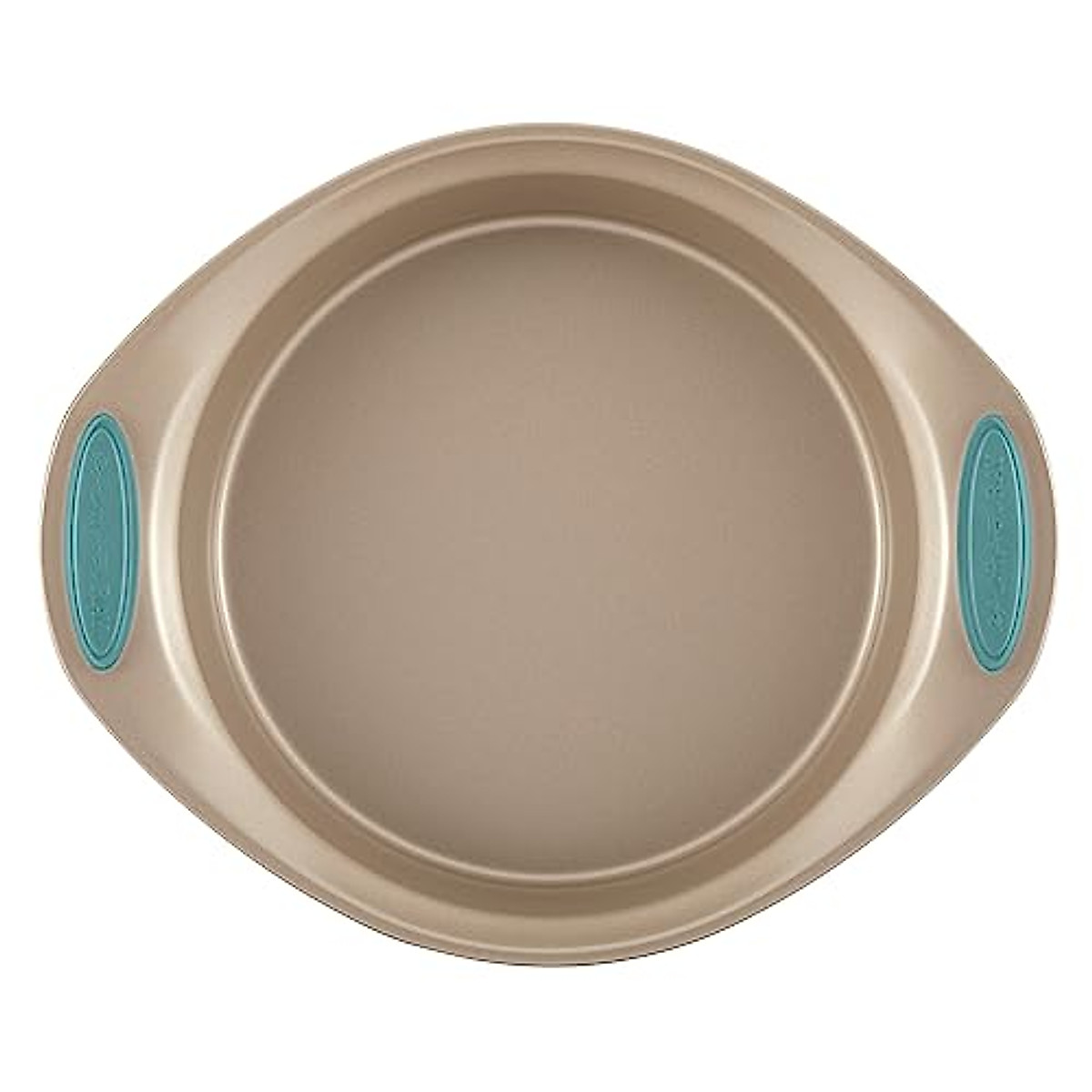 Rachael Ray Cucina Bakeware Set Includes Nonstick Bread Baking Cookie Sheet and Cake Pans, 5 Piece, Latte Brown with Agave Blue Grips
